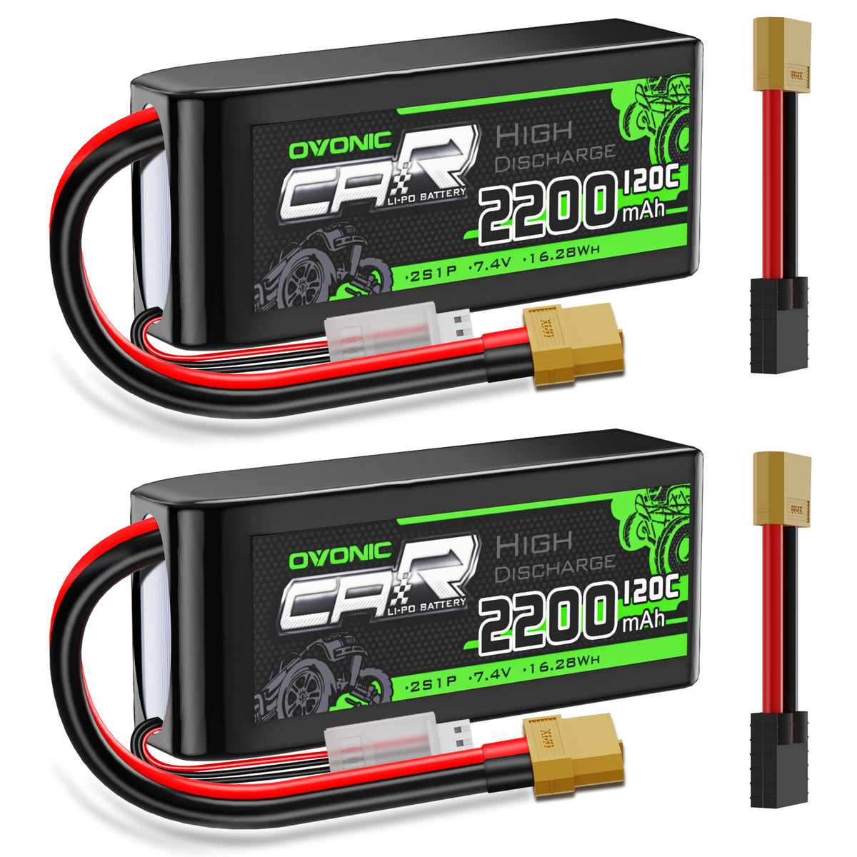 OVONIC 2200mAh 2S 7.4V 50C LiPo Batteries with T Plug for RC