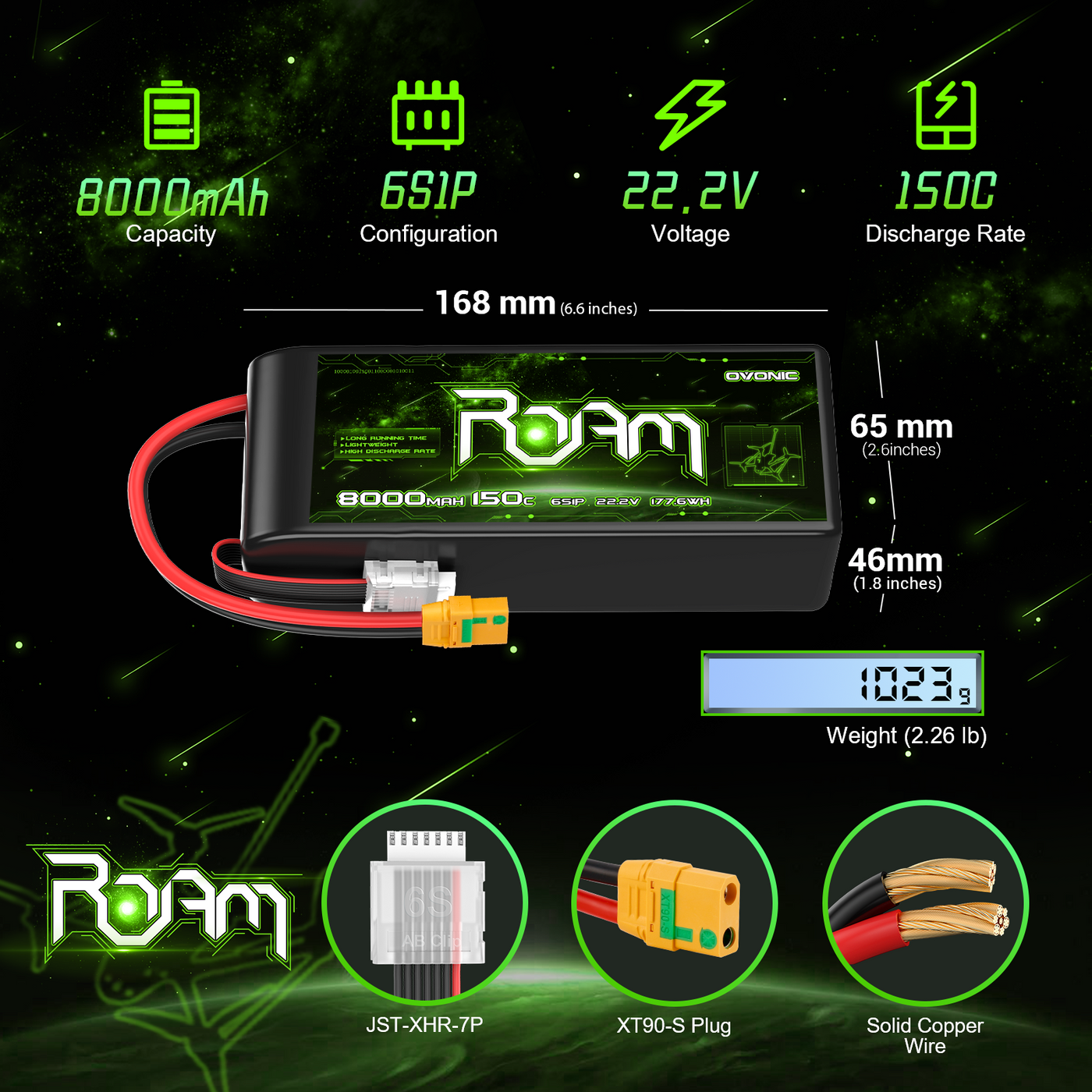 Ovonic Roam Series 6S Lipo Battery 8000mAh 6S1P 150C 22.2V Lipo Batter