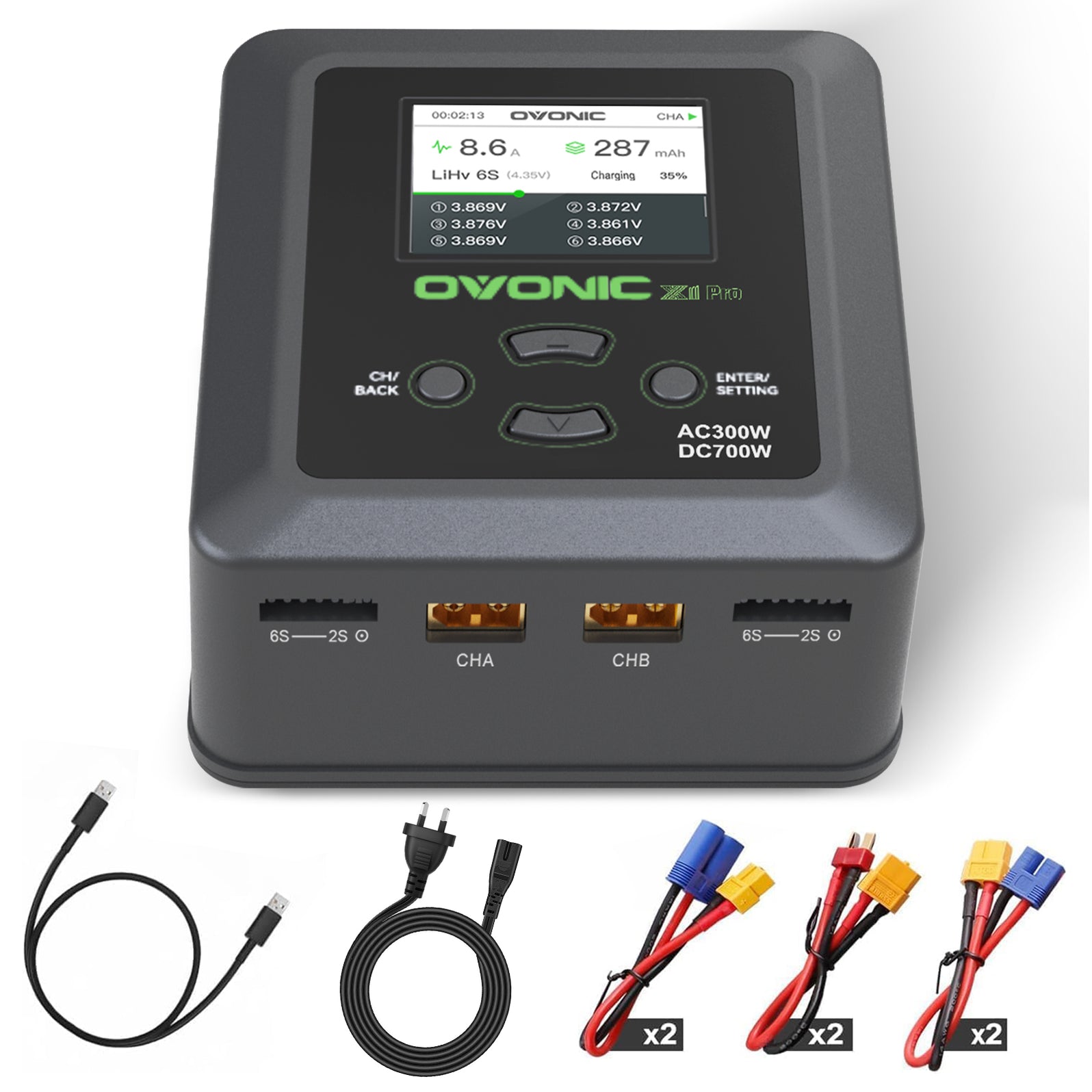 Ovonic X1 Pro Dual Channel LiPo Charger AC300W/DC700W 16A Lipo Battery