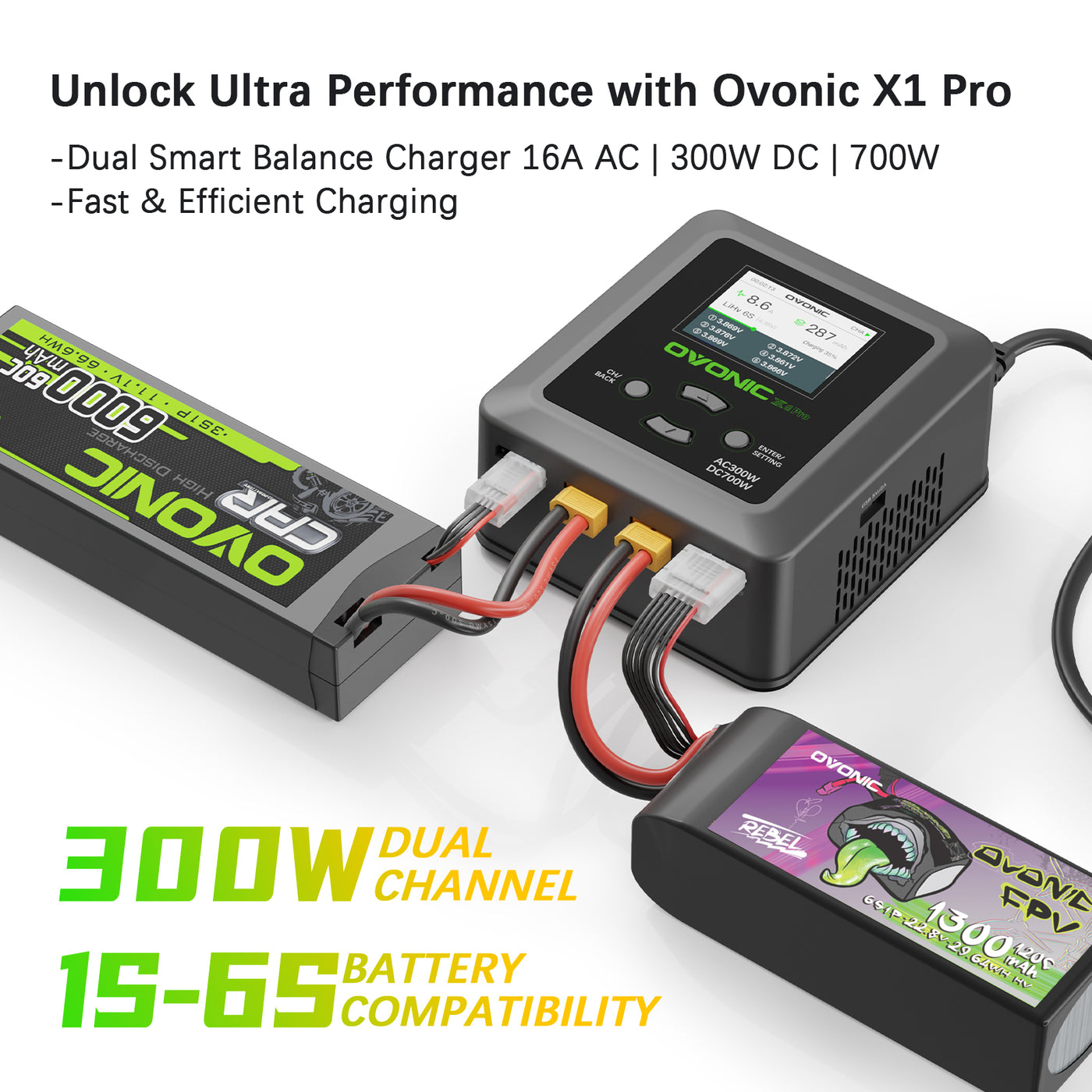 Ovonic X1 Pro Dual Channel LiPo Charger AC300W/DC700W 16A Lipo Battery