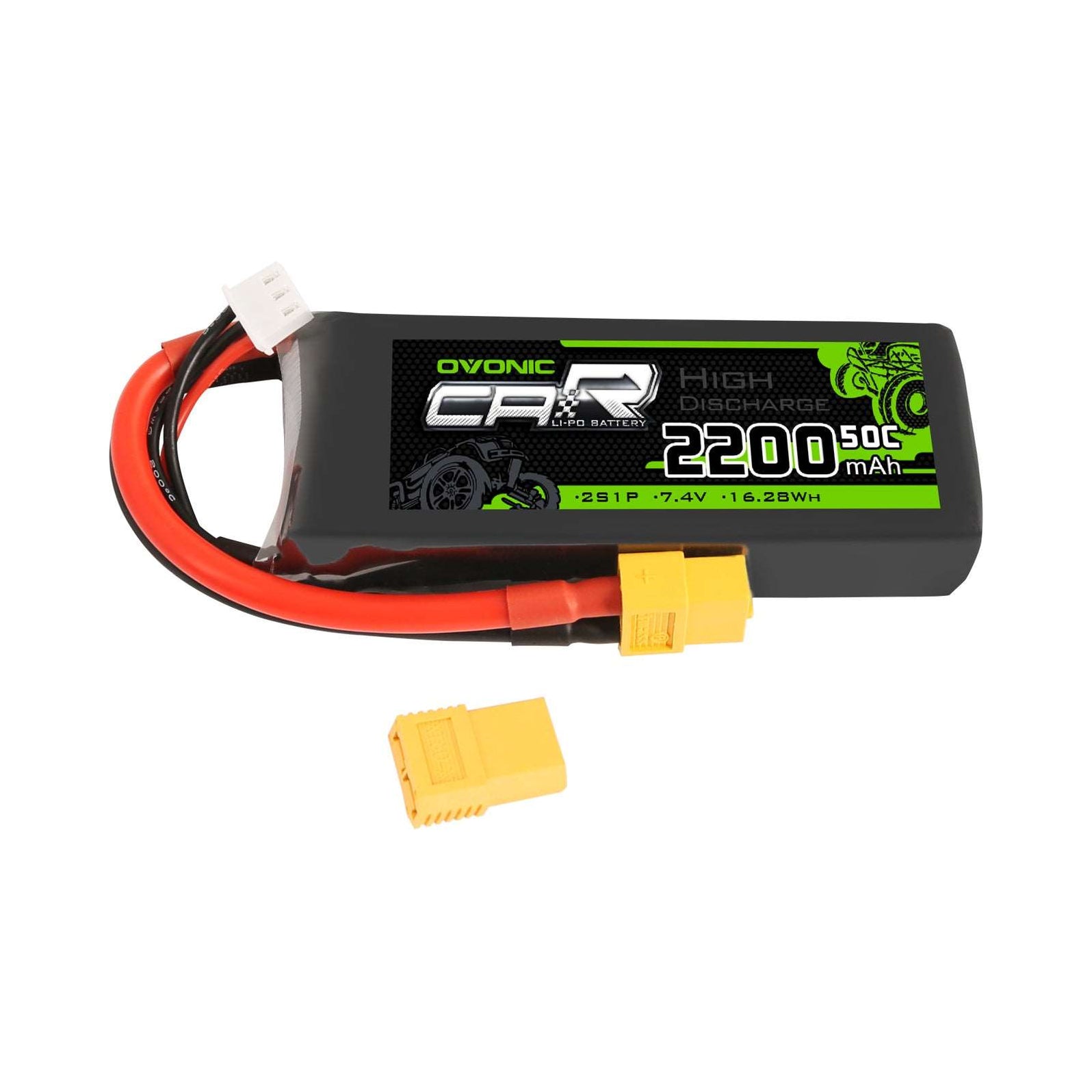 OVONIC 7.4V 2200mAh 2S1P 50C Lipo Battery with XT60 & Trx Plug ...